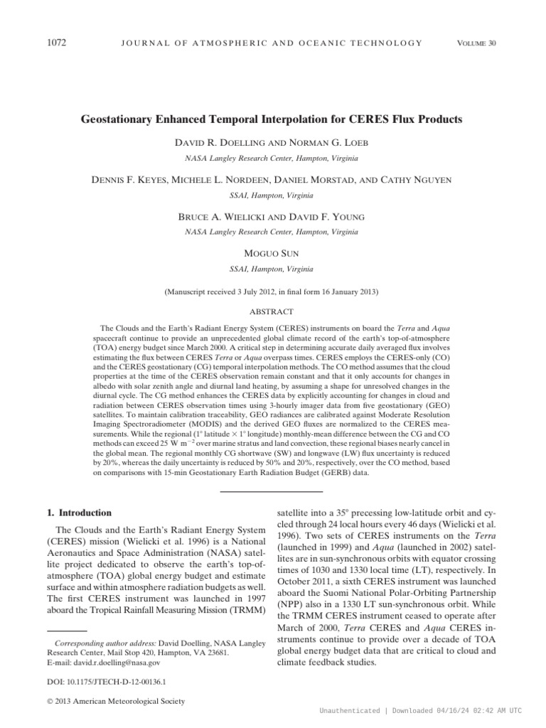 Geostationary Enhanced Temporal Interpolation For CERES Flux Products | PDF | Science & Mathematics