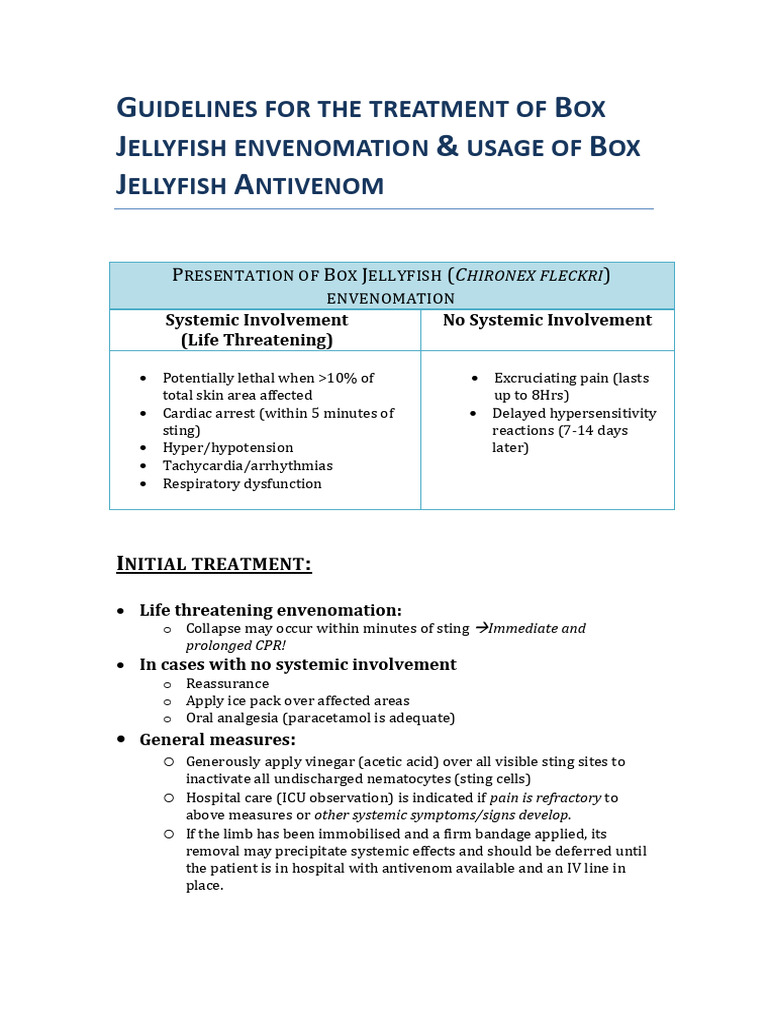 Box Jellyfish Envenomation Guidelines | PDF | Cardiac Arrest ...