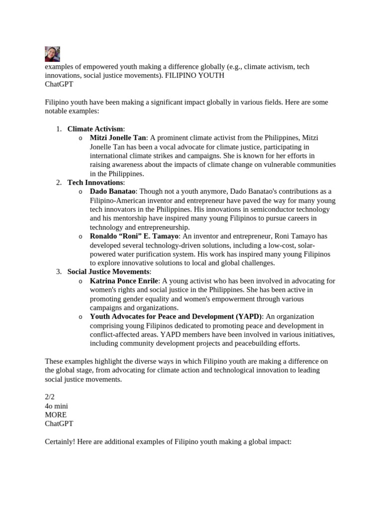 Examples of Empowered Youth Making A Difference Globall1 | PDF ...