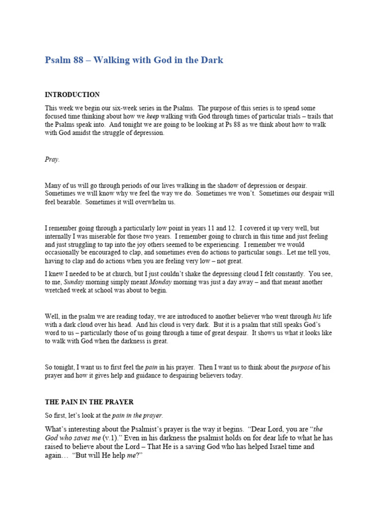 Psalm 88 Sermon Chris Shaw | PDF | Jesus | Prayer