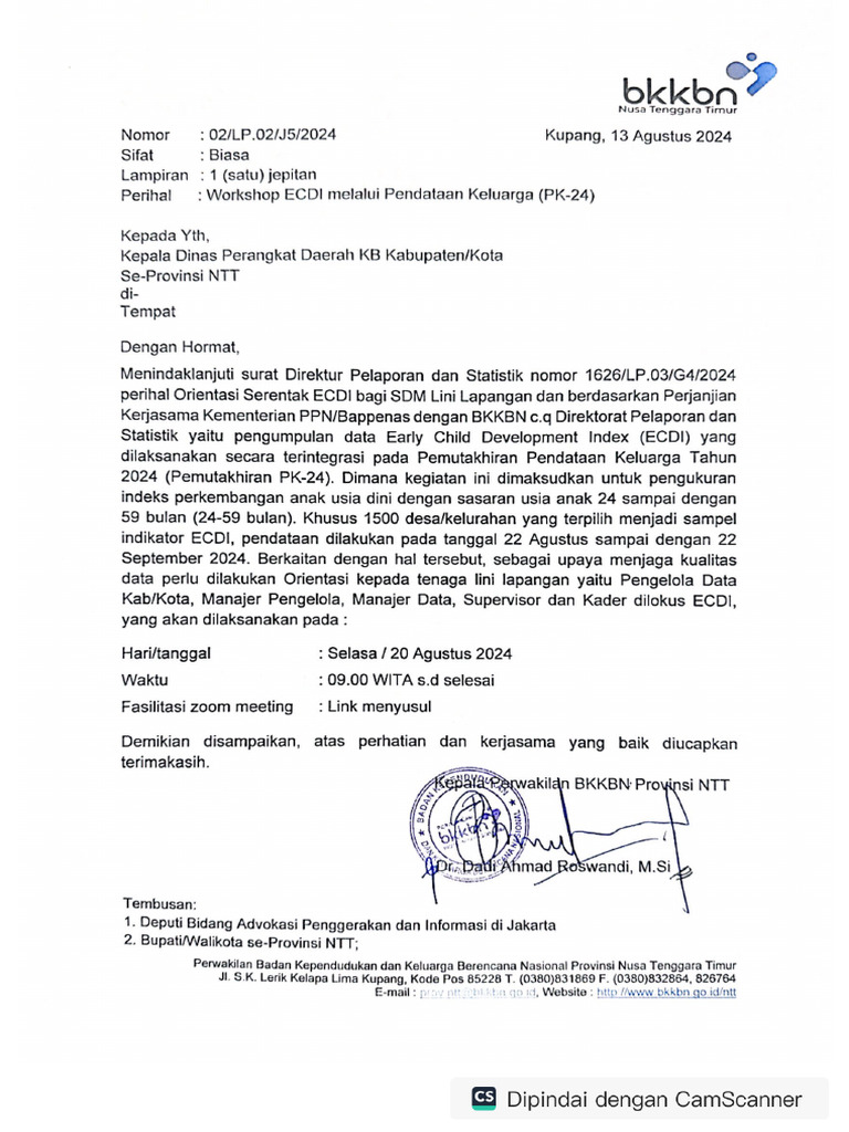 Surat Workshop ECDI KabKota Provinsi NTT | PDF