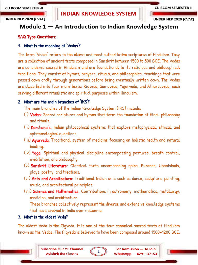 Indian Knowledge System - Cvac 2 | PDF | Vedas | Hindu Texts