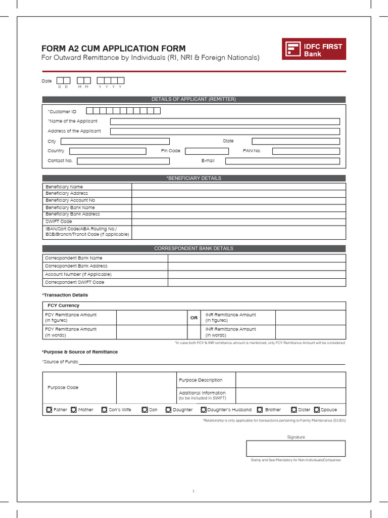 Application For Outward Remittance Form A2 New | PDF | Investing | Banks