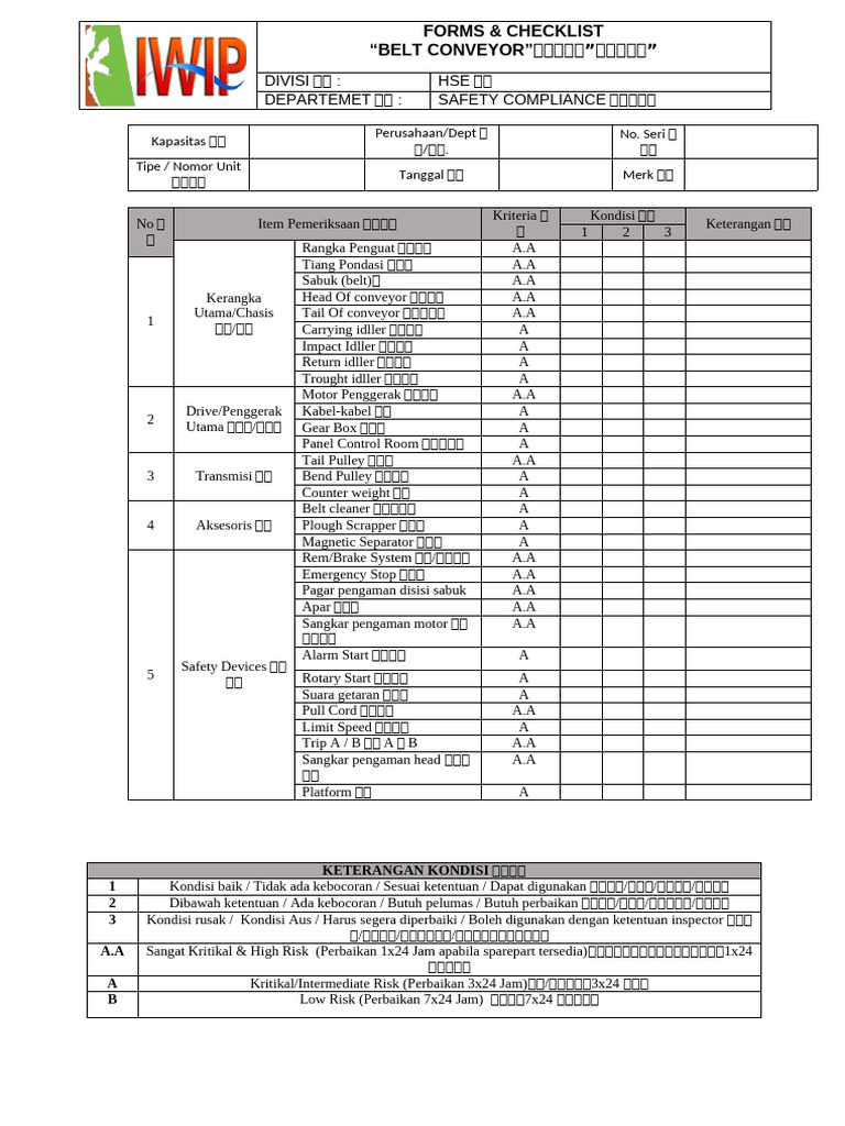Checklist Comissioning Belt Conveyor Fix | PDF