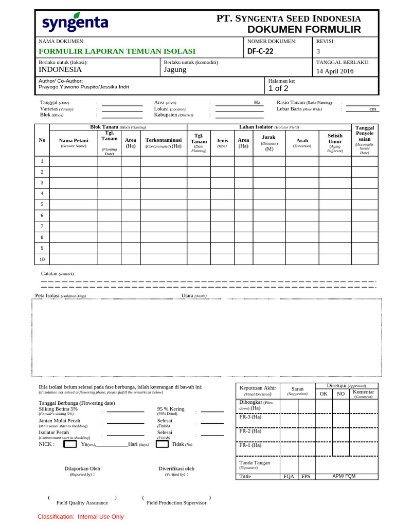 Isolasi - DF-C-22 Form Laporan Temuan Isolasi-REV3 | PDF