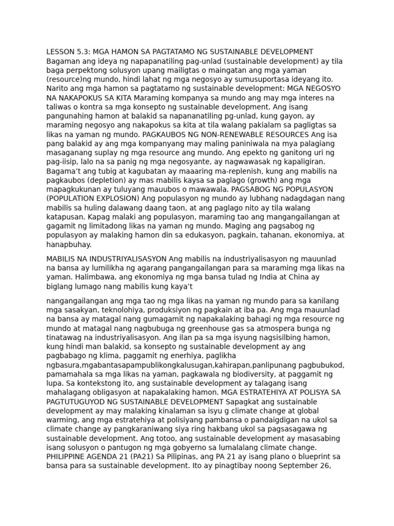 Ap 7 Mga Hamon Sa Sustainable Development | PDF