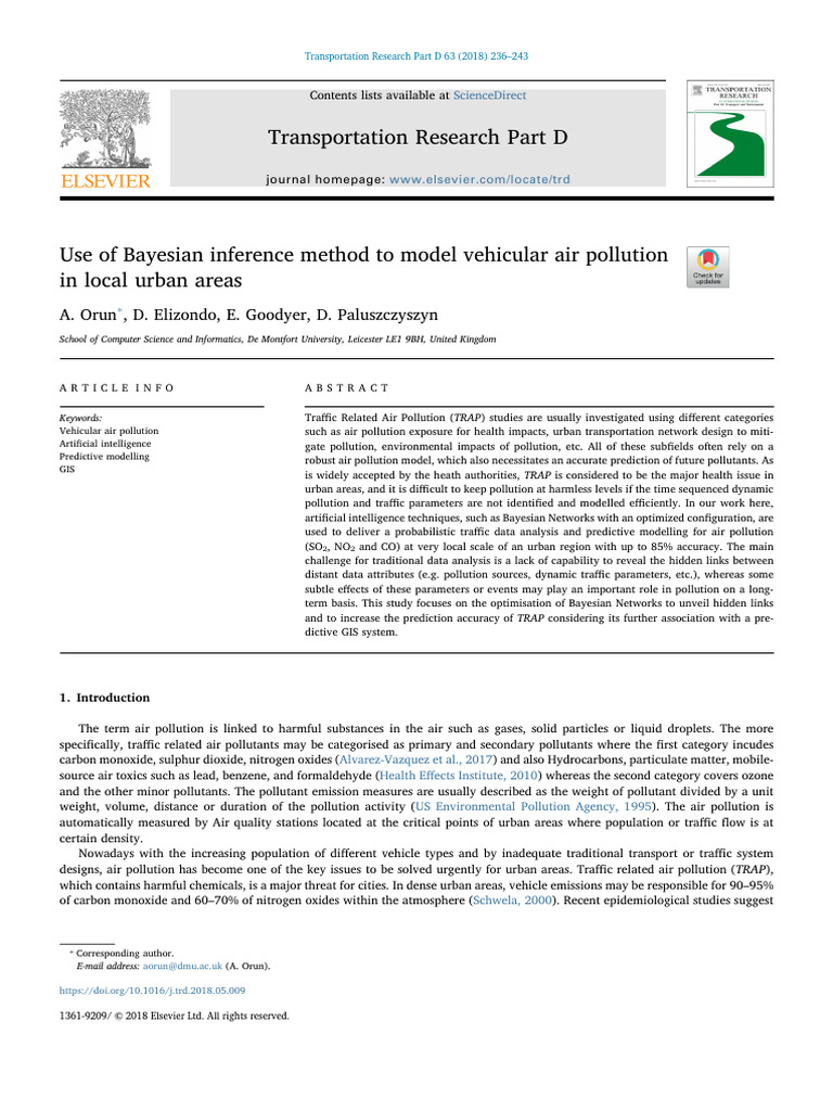 Use of Bayesian Inference Method To Model Vehicular Air Pollution in Local Urban Areas | PDF ...