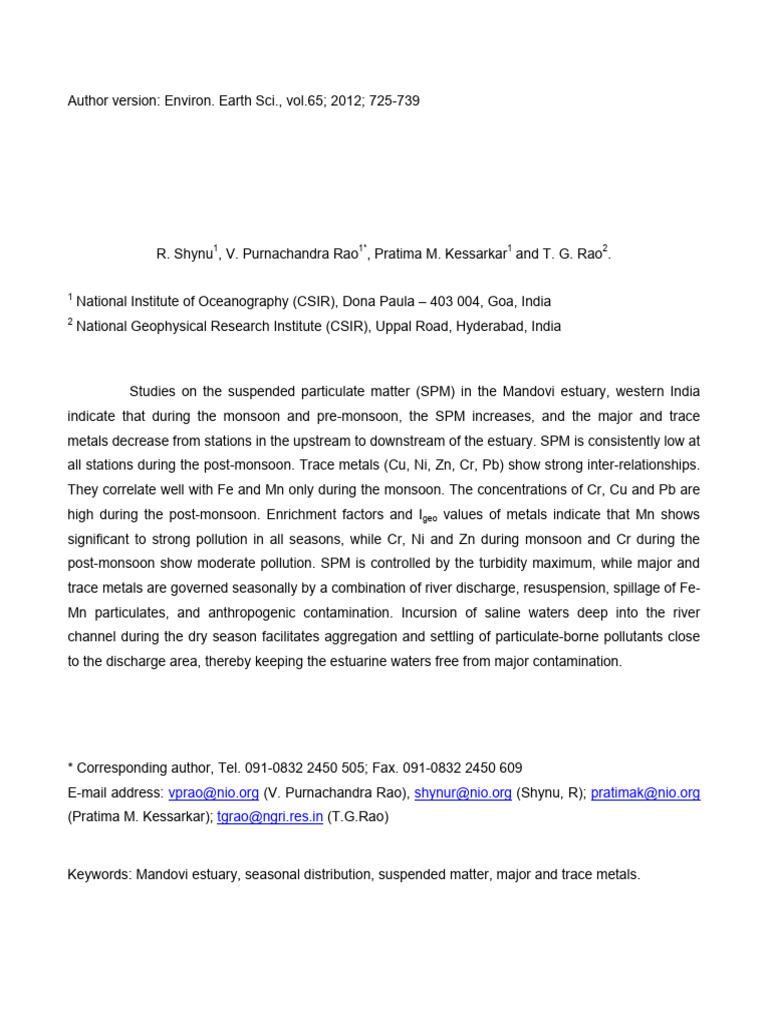 Environ Earth Sci 65 725a | PDF | Estuary | Manganese