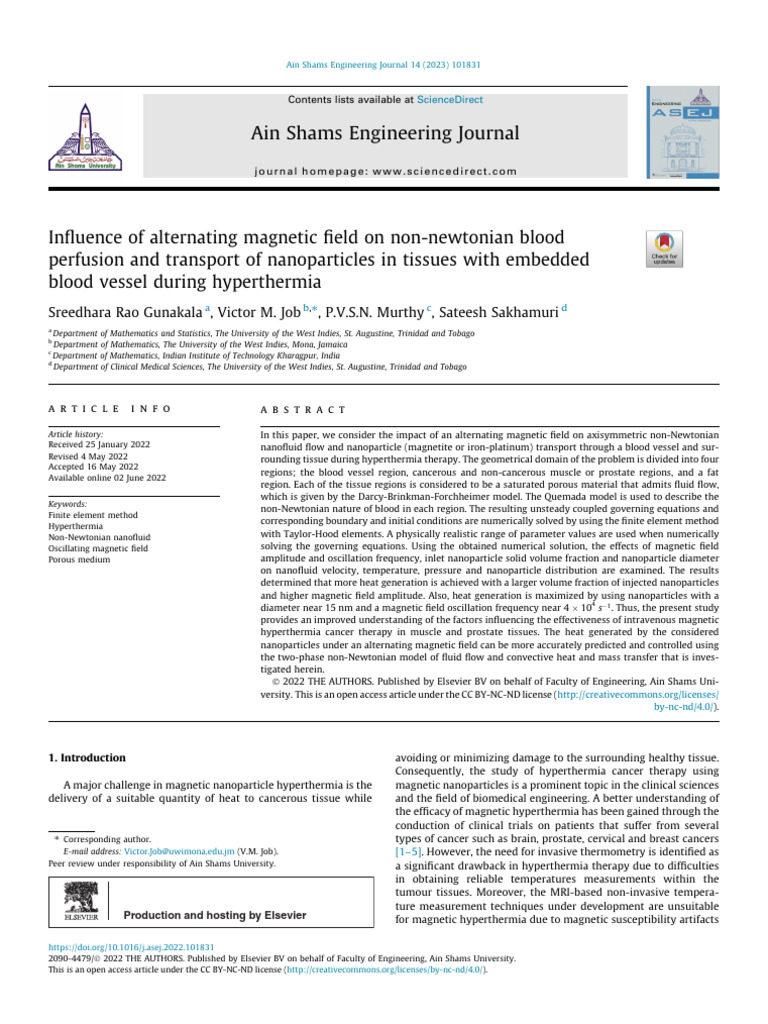 Influence of Alternating Magnetic Field On Non Newtonian Blo 2023 Ain ...