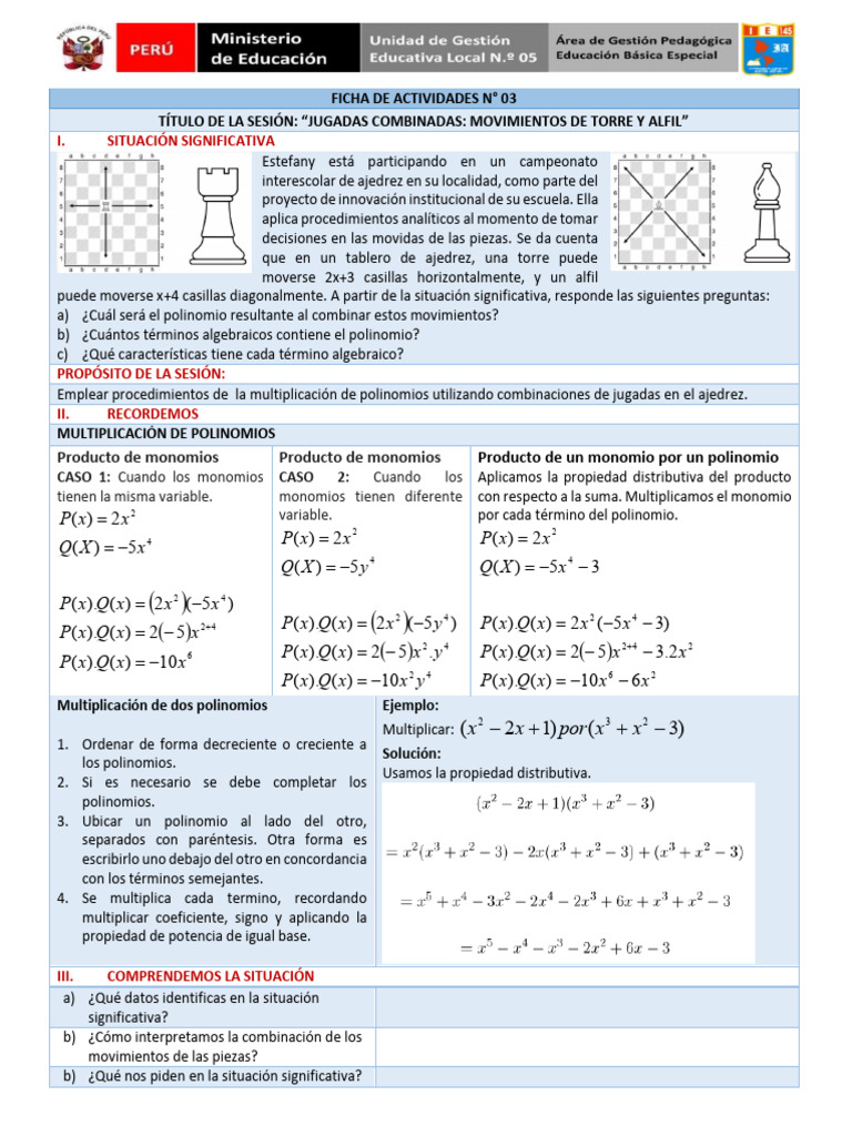 3° SESION 4 - 2° BIM - Ficha - FINAL | PDF | Multiplicación | Ajedrez