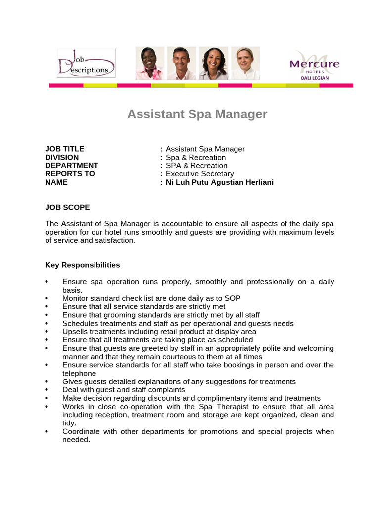 SPA&REC-Asst Spa Manager | PDF | Skill | Safety