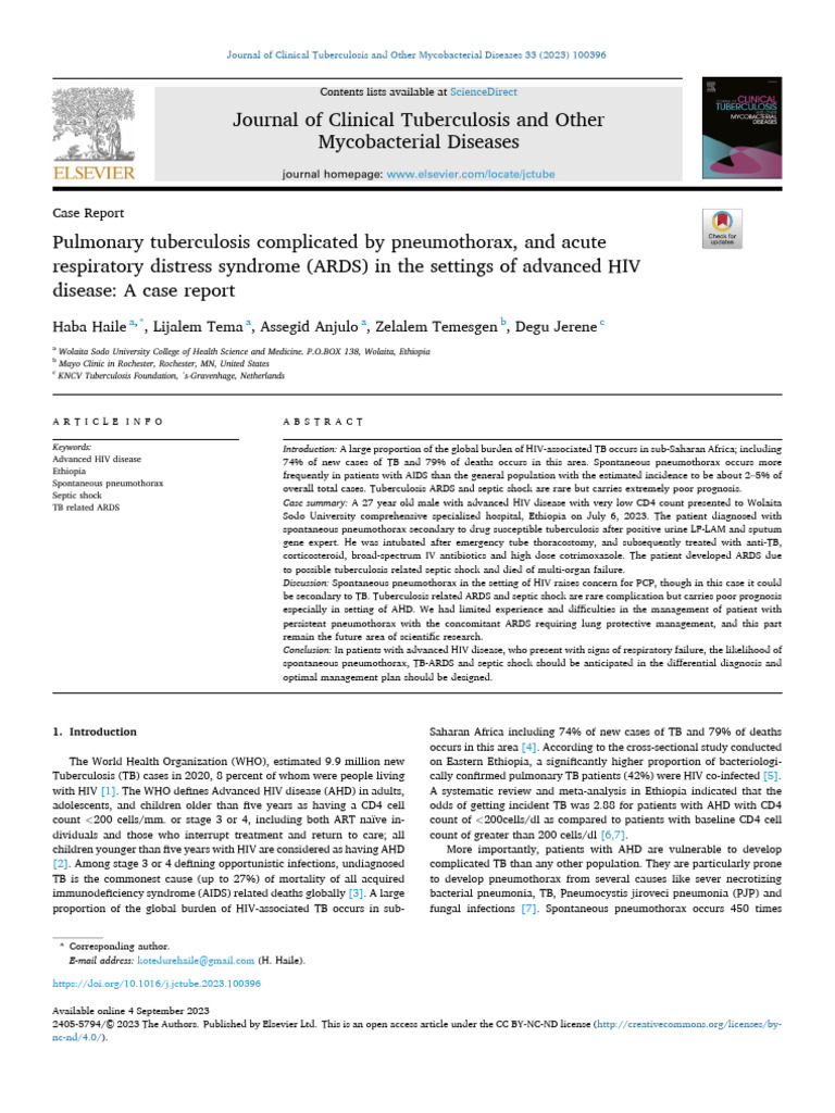 HIV-Related TB Complicated by Pneumothorax | PDF | Tuberculosis | Sepsis