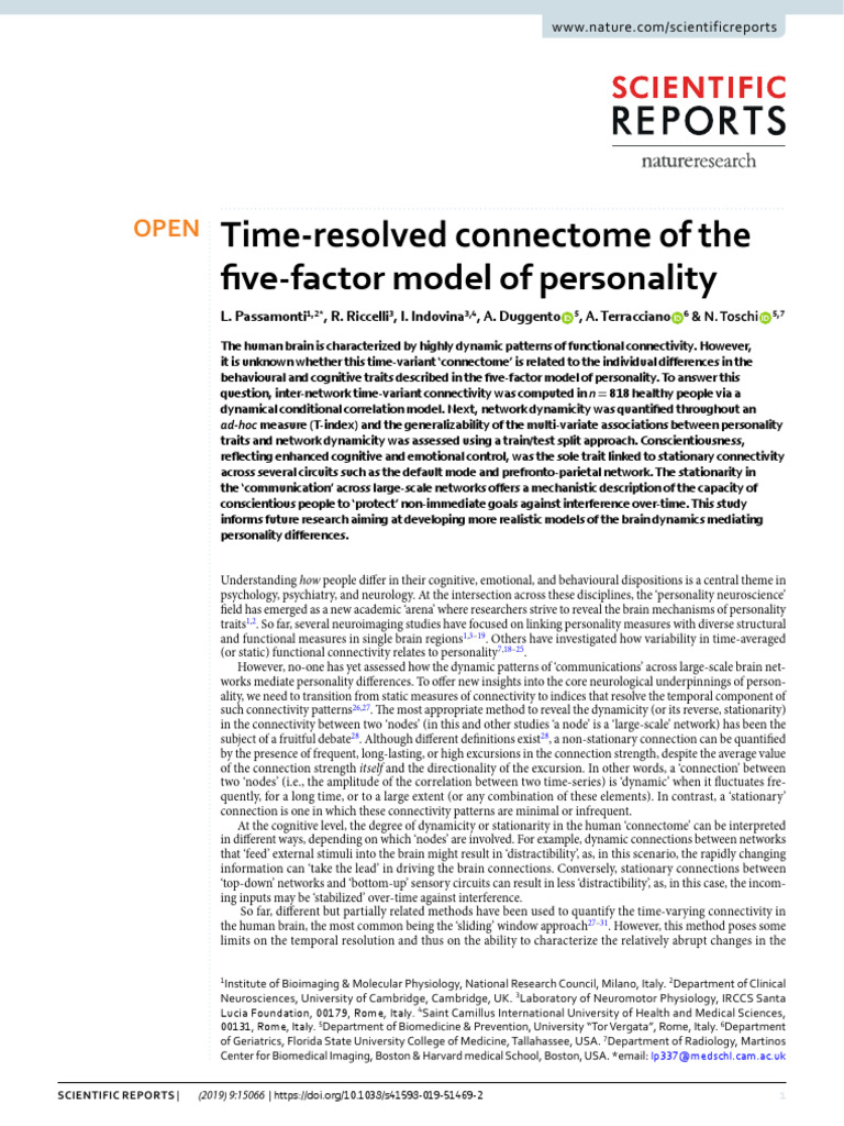 Time-Resolved Connectome of The Fve-Factor Model of Personality | PDF | Stationary Process ...