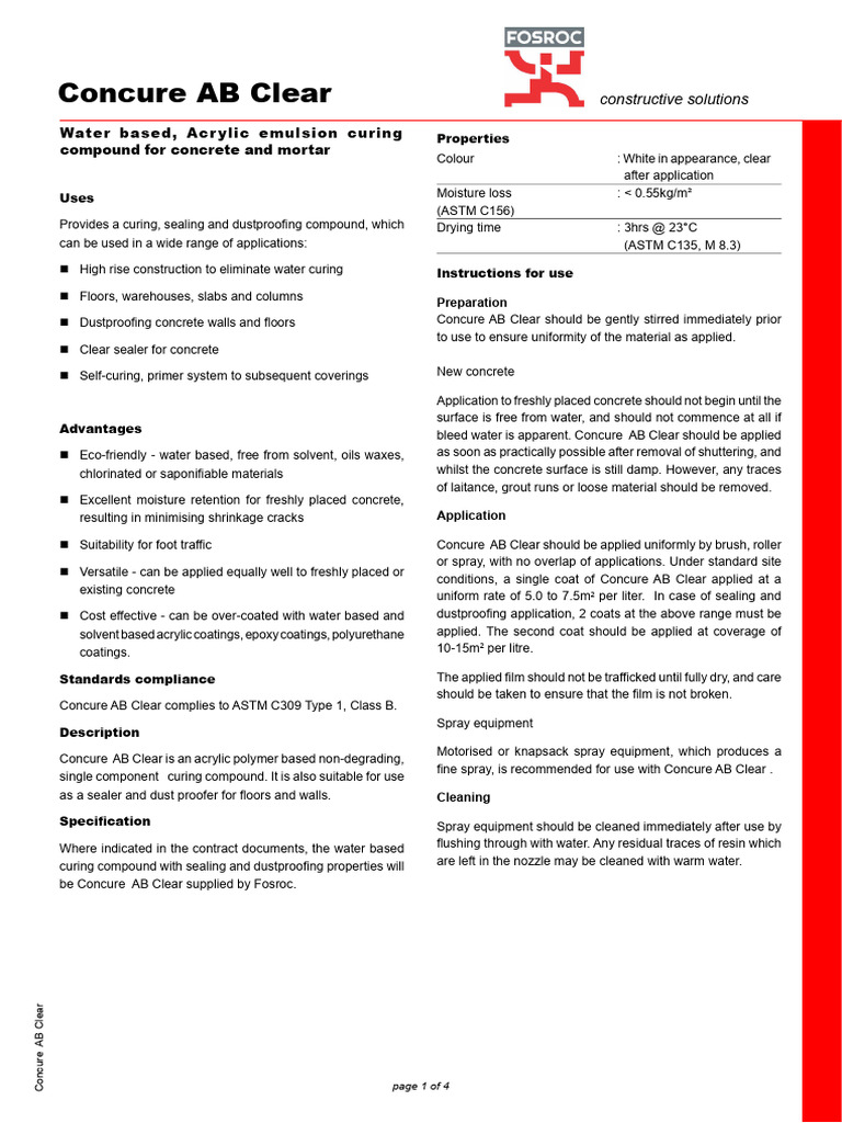 Concure AB Clear Curing Compound Guide | PDF | Materials