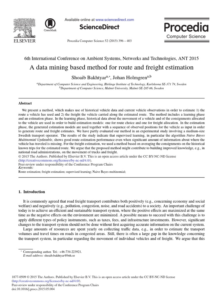 A-Data-Mining-Based-Method-for-Route-and-Freight-E_2015_Procedia-Computer-Sc | PDF | Transport