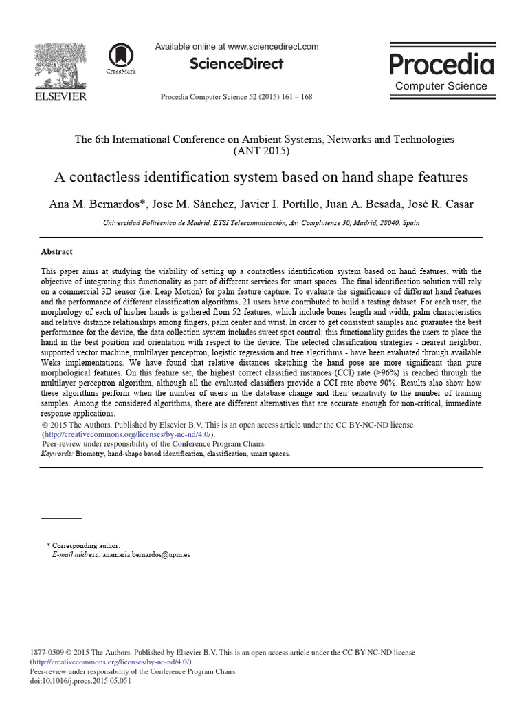 A Contactless Identification System Based On Hand S - 2015 - Procedia Computer S | PDF | Support ...
