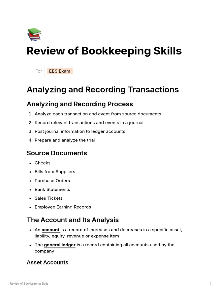 Review of Bookkeeping Skills | PDF | Debits And Credits | Bookkeeping