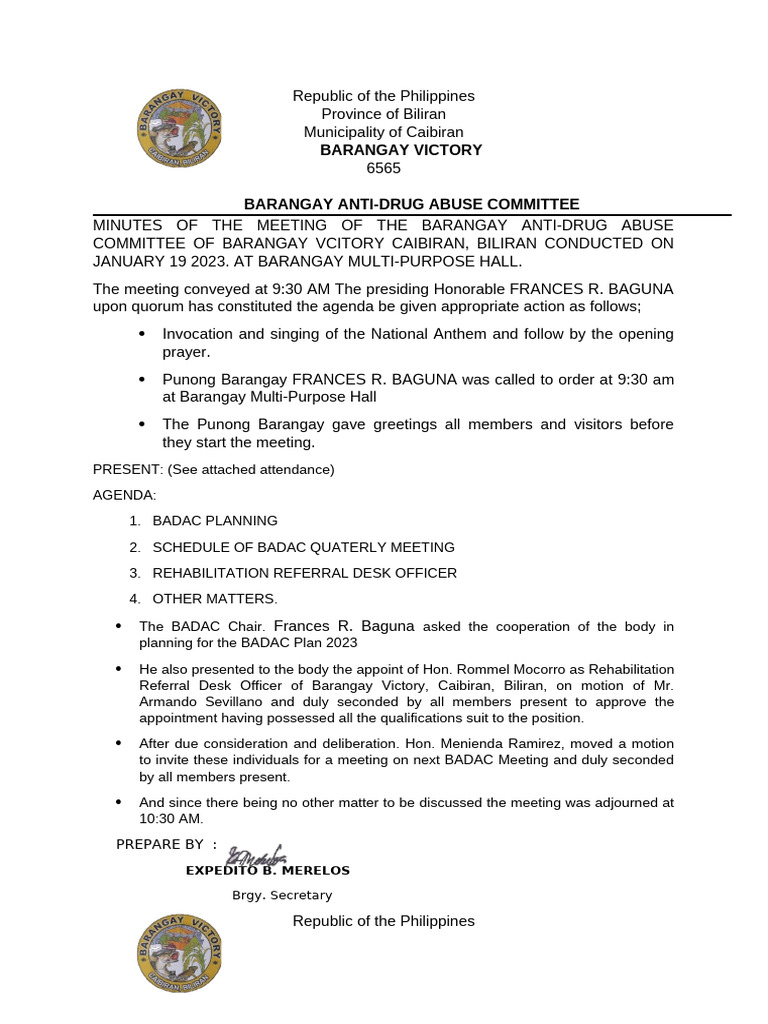 Badac Minutes of Meeting | PDF | Government