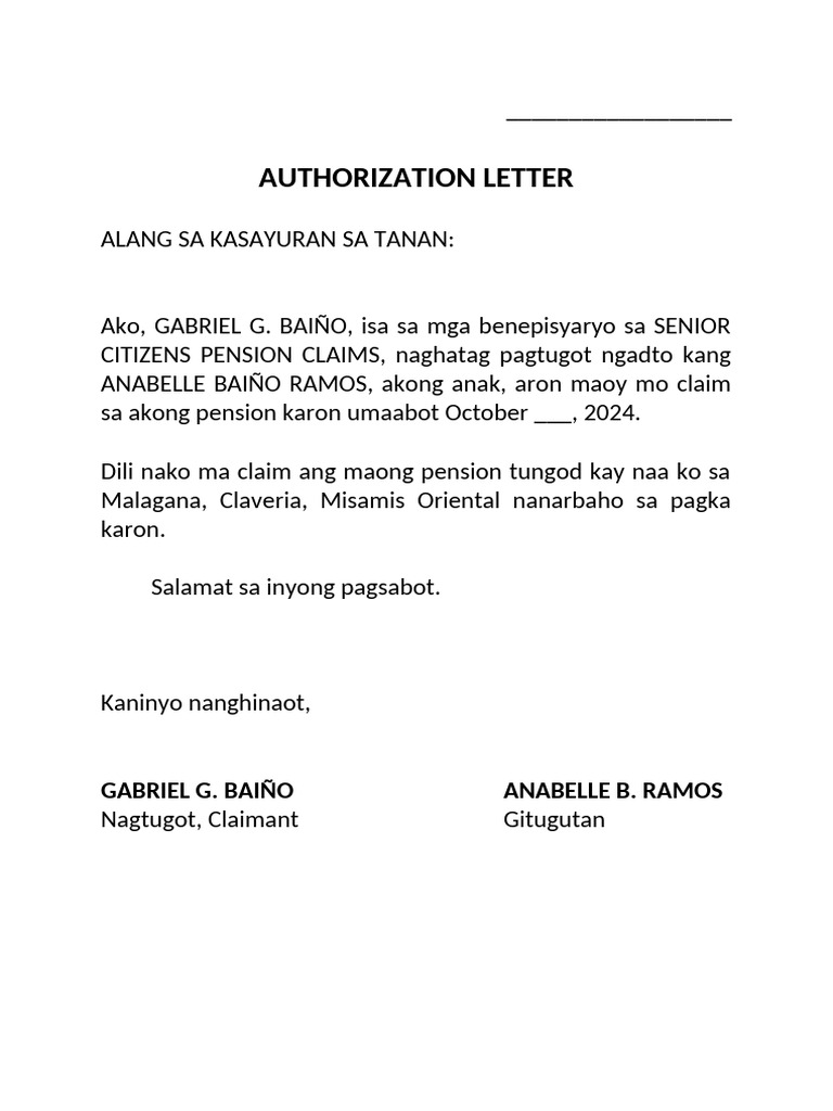 Authorization Letter (Seniors) | PDF