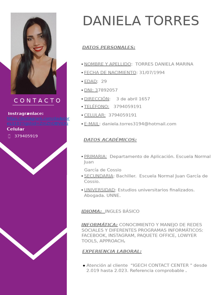 Currículum Vitae Daniela Torres | PDF