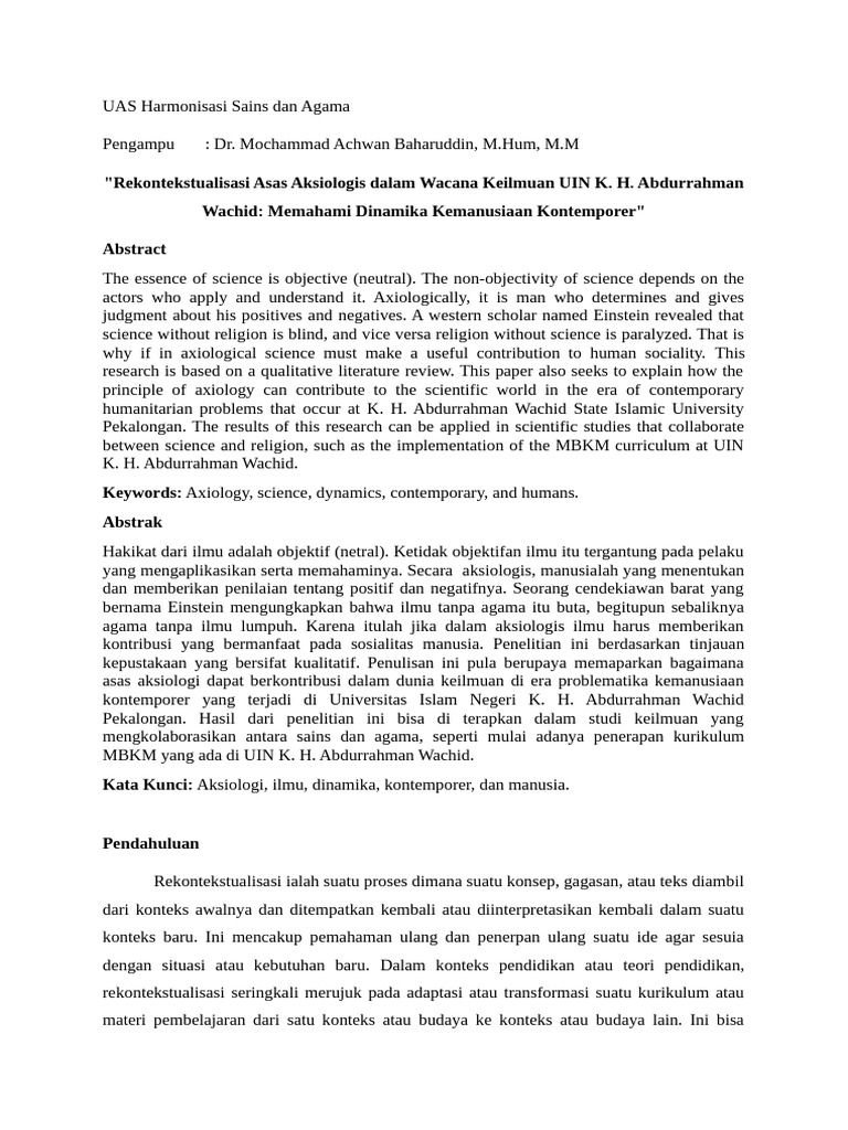 UAS Harmonisasi Sain Dan Agama-1 | PDF