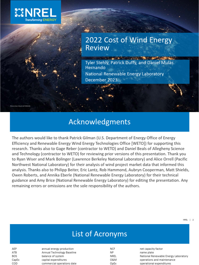 NREL Report On Cost of Wind Energy | PDF | Wind Power | Offshore Wind Power