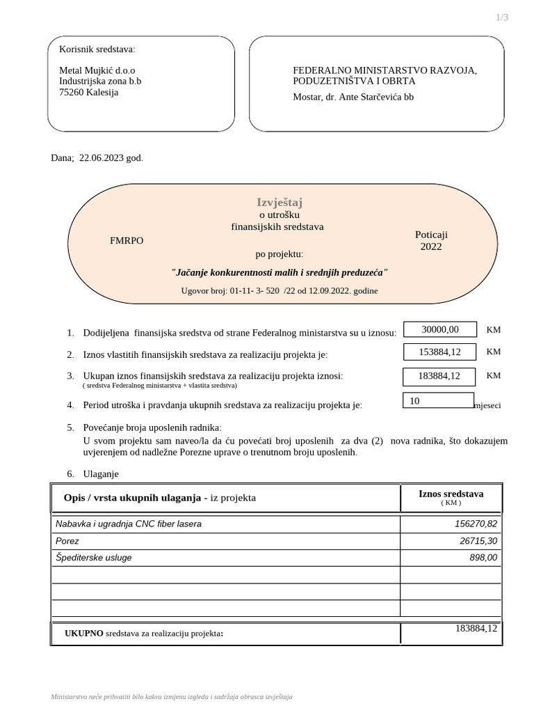 Obrazac Izvjestaja-Projekt-8.-Jacanje-Konkurentnosti MSP-a | PDF