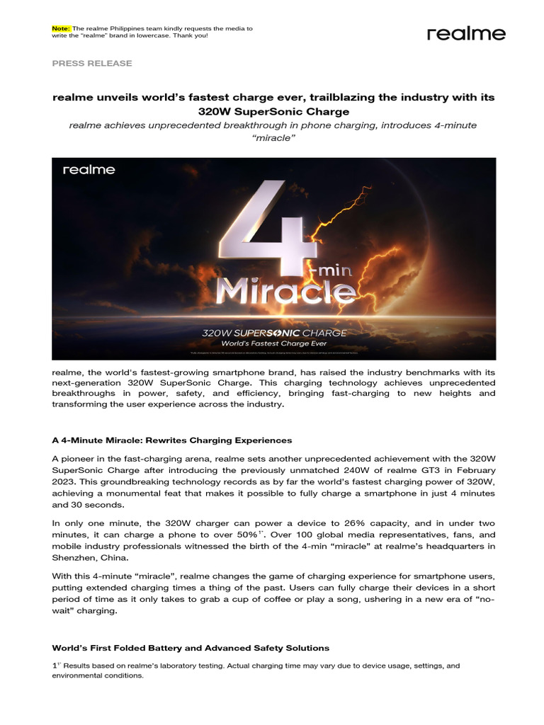 Realme Introduces 320W SuperSonic Charge PR | PDF | Smartphone ...