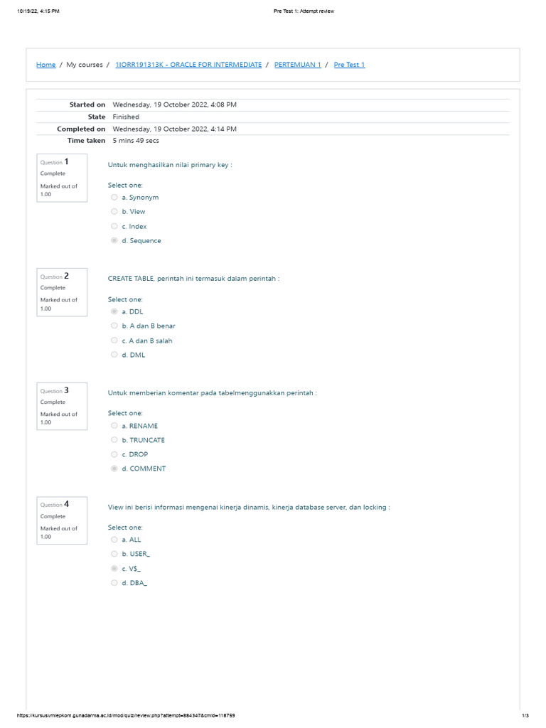 Pre Test 1 - Attempt Review | PDF