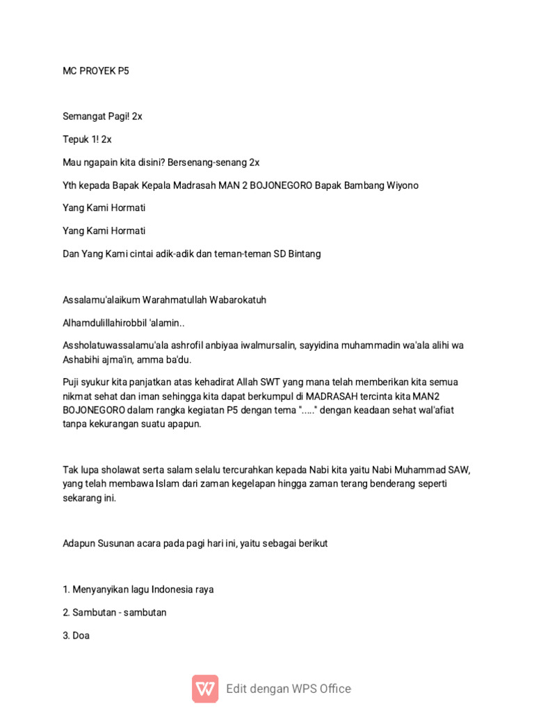 Acara P5 MAN 2 Bojonegoro 2023 | PDF