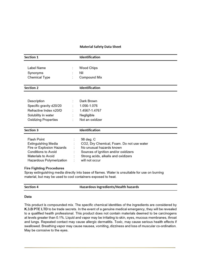 MSDS Wood Chips | PDF | Water | Occupational Safety And Health