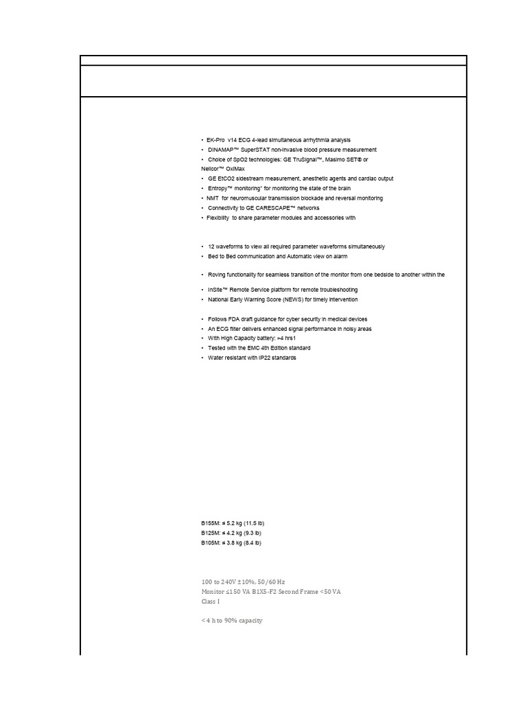 Spec B105M 6P+3512 ECG | PDF | Monitoring (Medicine) | Wi Fi