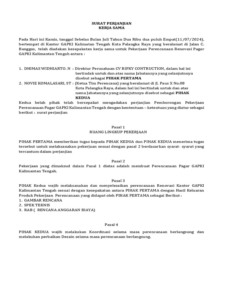 SURAT PERJANJIAN - Pagar | PDF