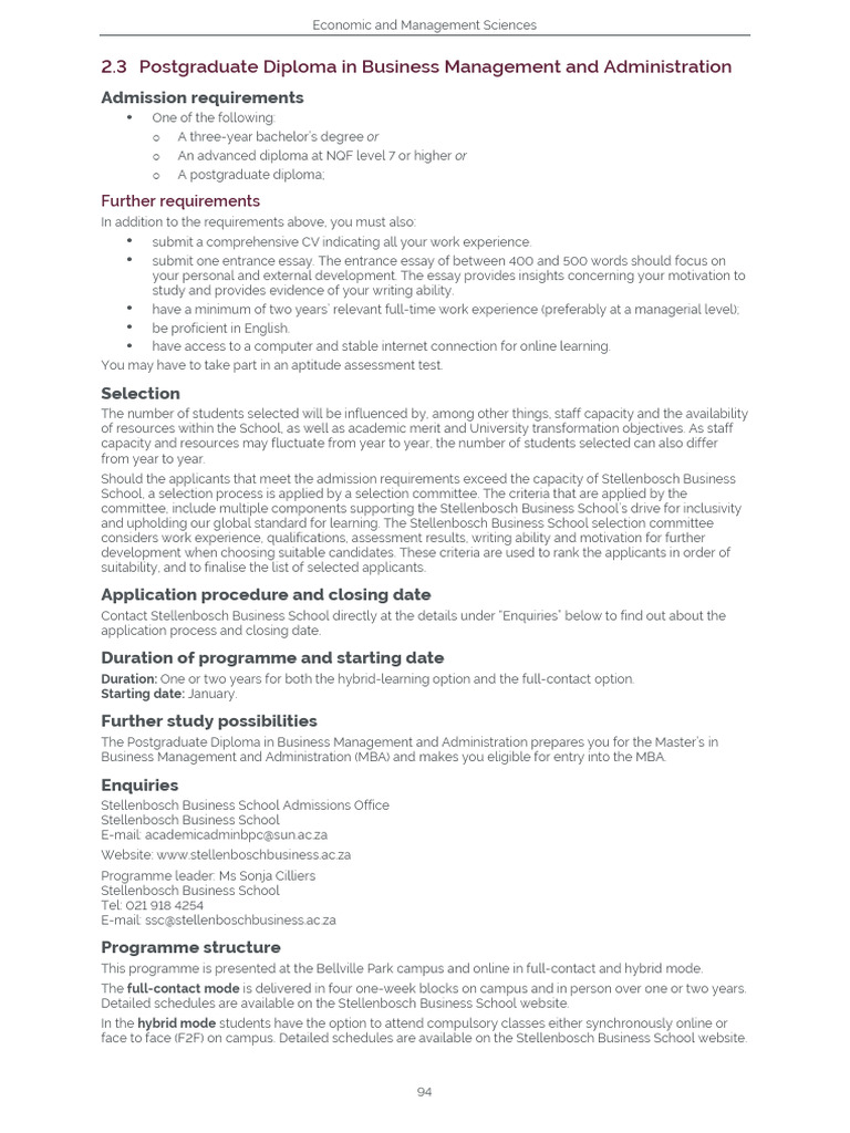 Postgraduate Diploma in Business Management and Administration | PDF ...