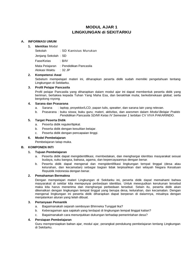 Modul Ajar Ppkn Kelas 4 | PDF