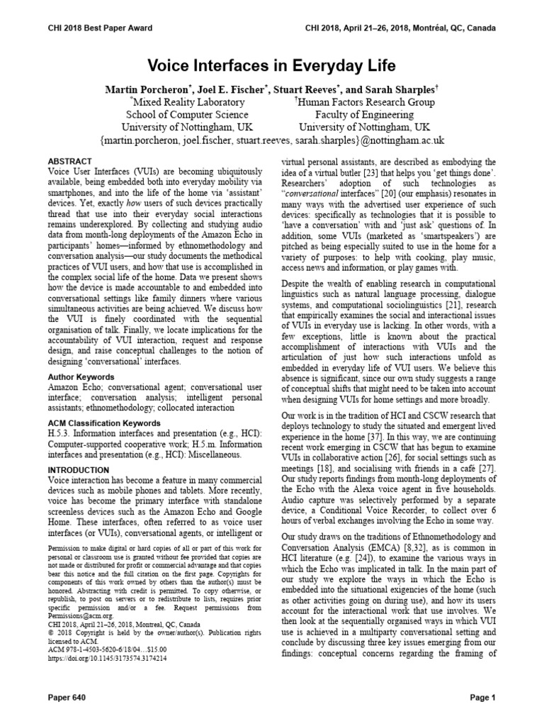 Voice Interface in Everyday Life | PDF | Human–Computer Interaction ...