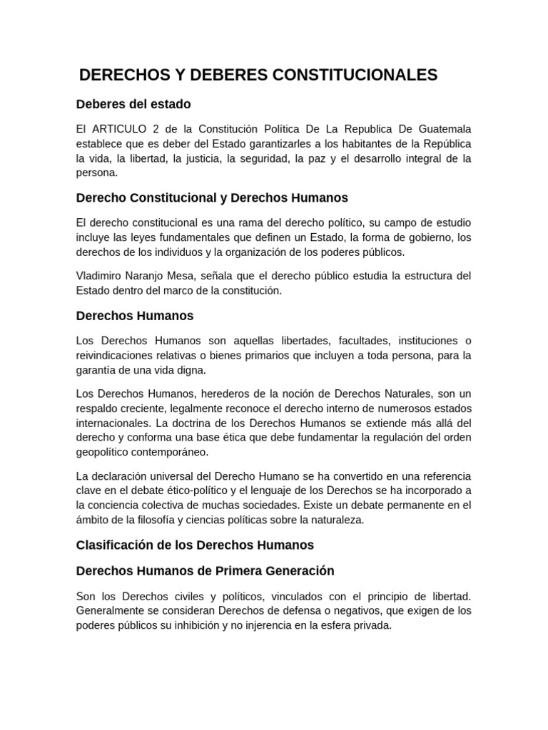 Deberes Derechos | PDF | Derechos humanos | Constitución