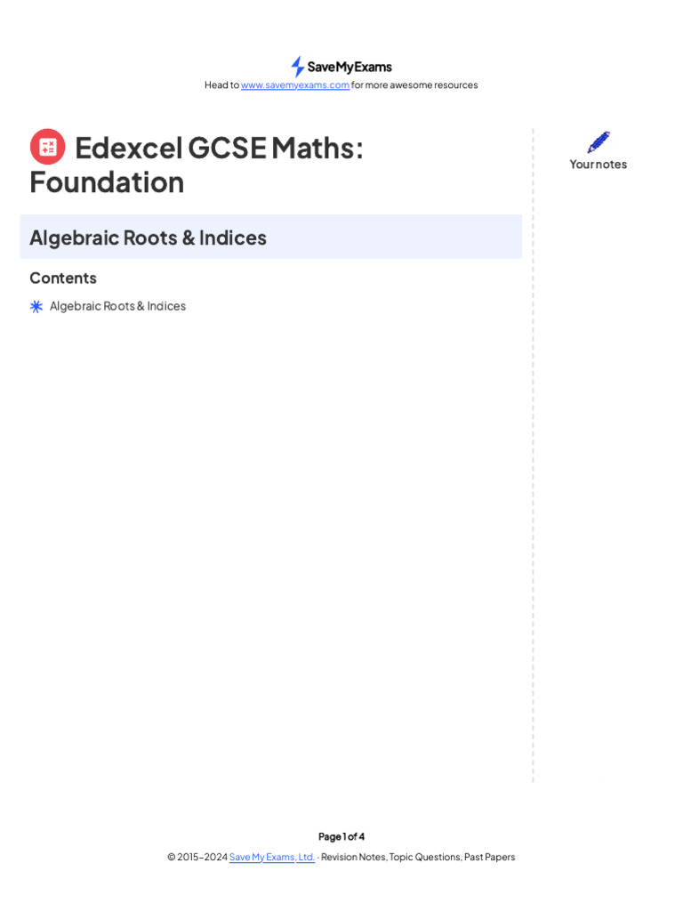 Algebraic Roots & Indices | PDF | Abstract Algebra | Equations