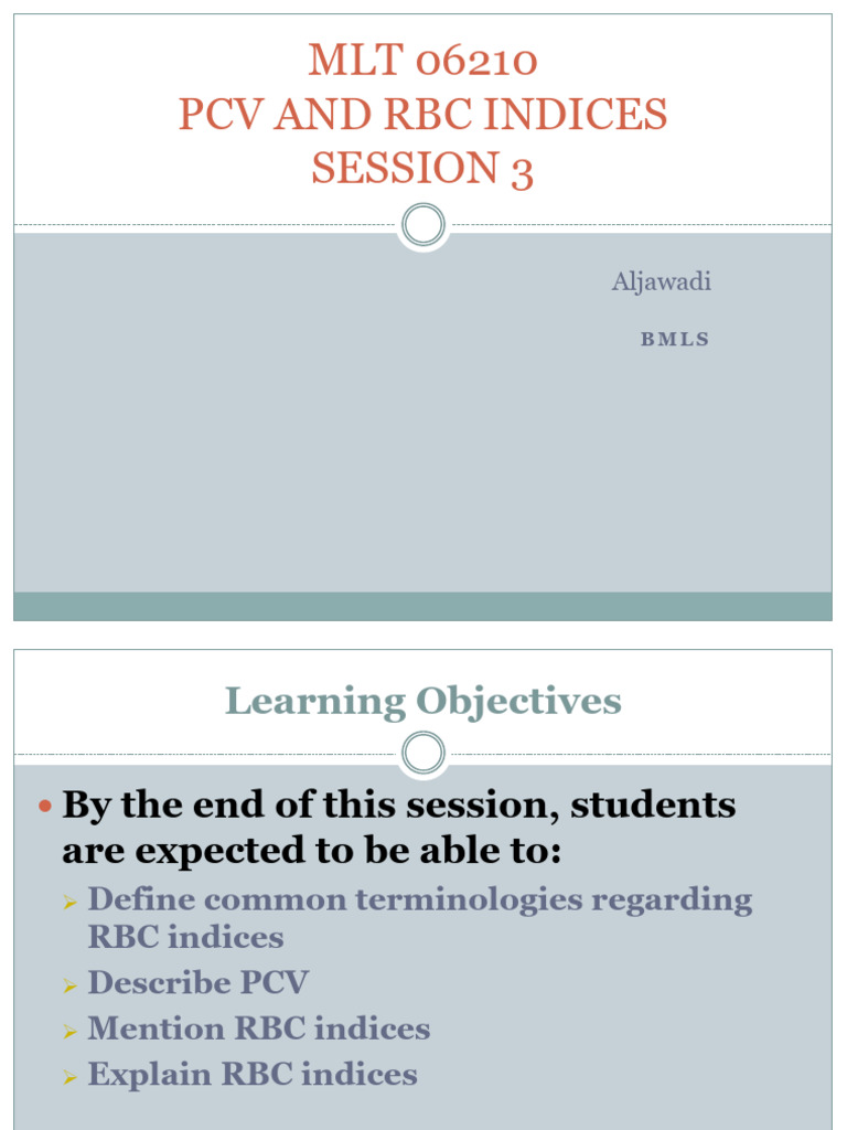 Session 03 Red Blood Cell Indices | PDF | Anemia | Diseases And Disorders