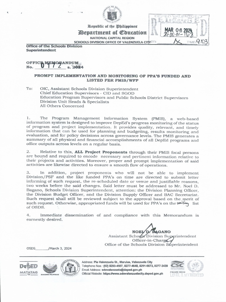 Prompt Implementation and Monitoring of Ppas Funded and Listed Per Pmis ...