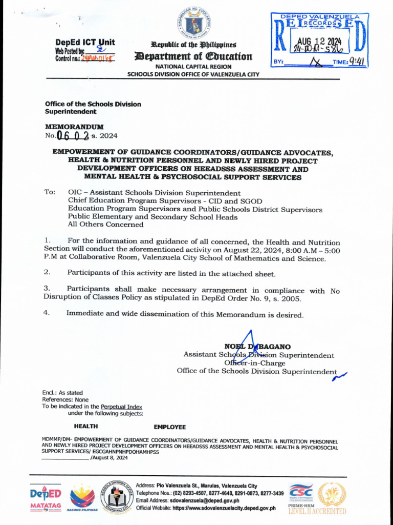 DM 0602 S. 2024 Empowerment of Guidance Coordinatorsguidance Advocates ...