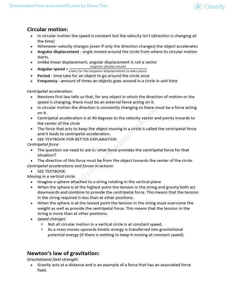 Circular Motion (Topic 6) | PDF | Force | Gravity