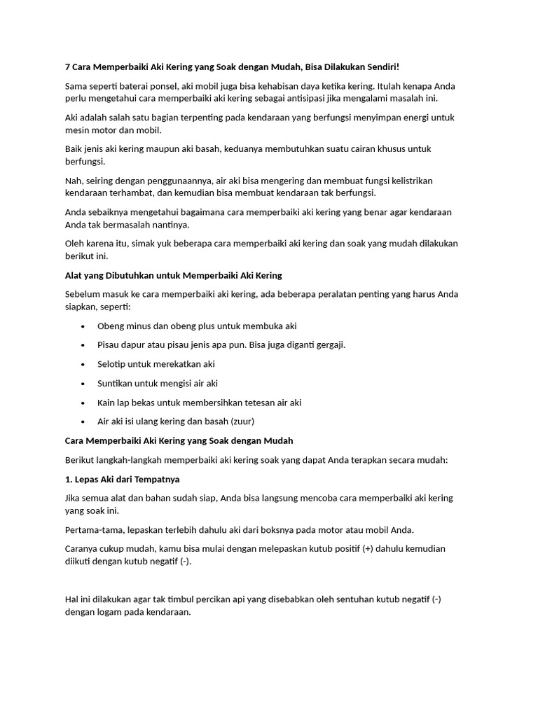 7 Cara Mudah Perbaiki Aki Kering Soak Pdf