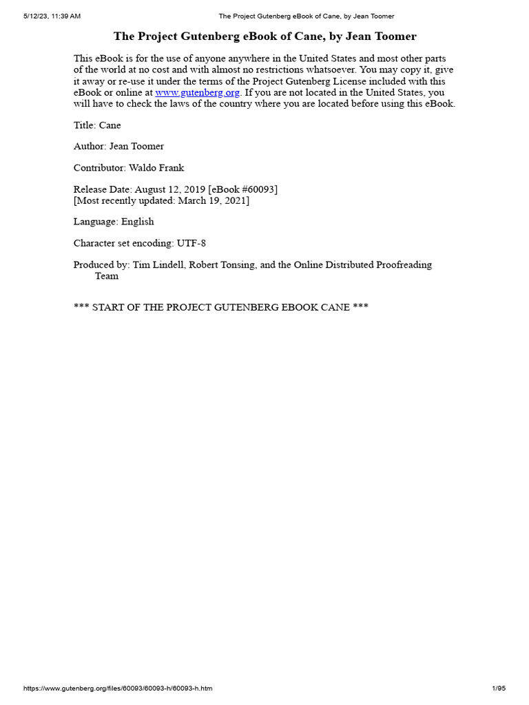 Cane - Jean Troomer | PDF