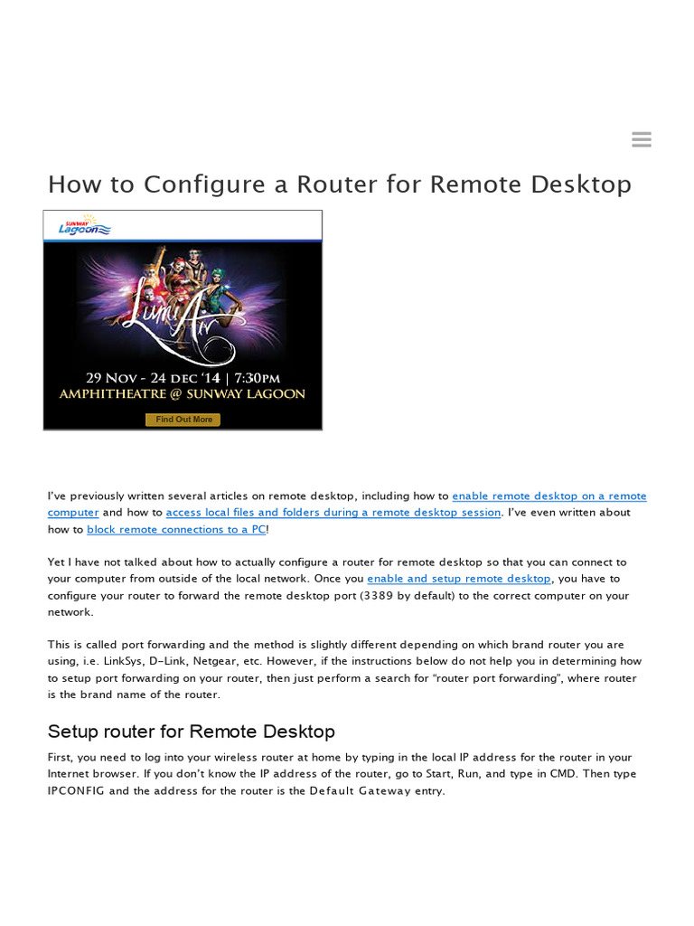 How To Configure A Router For Remote Desktop | PDF | Internet Protocol Suite | Port (Computer ...