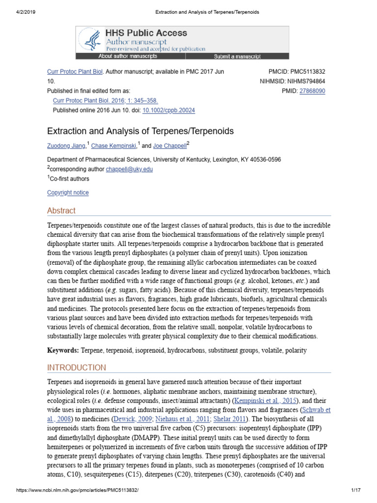 Extraction and Analysis of Terpenes - Terpenoids | PDF | Gas ...