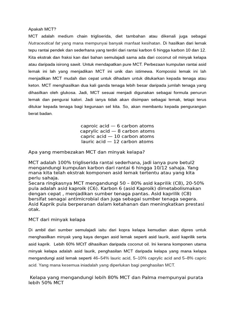MCT - Medium Chain Trigliserida | PDF