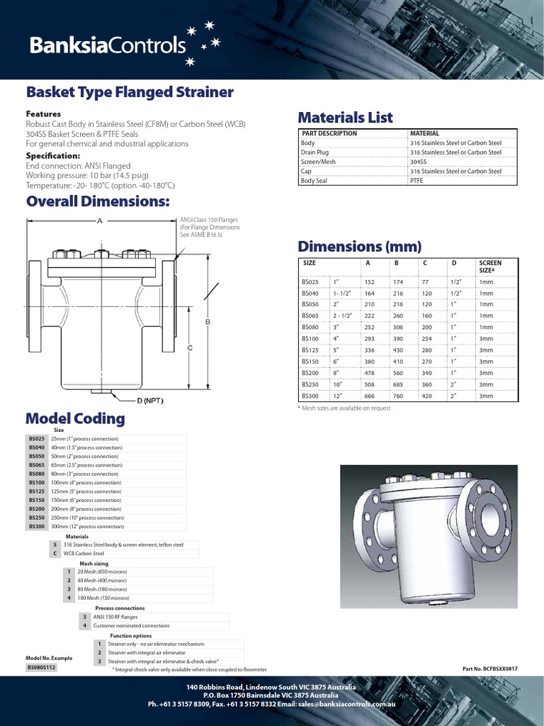 Basket-Type Strainers Data Sheet | PDF | Building Engineering | Materials