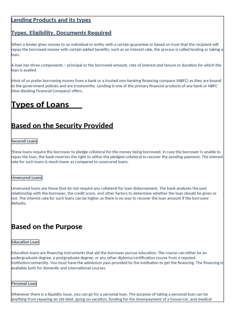 Understanding Lending Products and Types | PDF | Loans | Debt