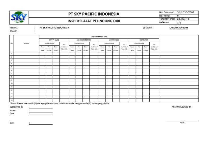 008 - Form Inspeksi APD 008 Rev.03 | PDF